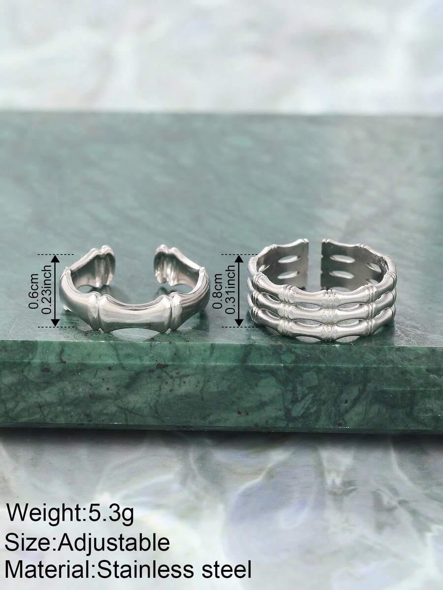 Stainless Steel Rings Set For Women Adjustable Stackable Rings | SHEIN USA