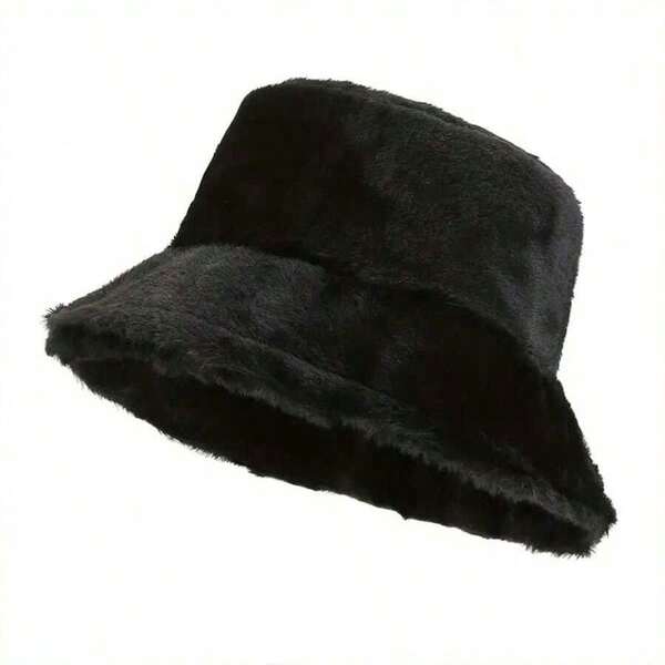 1pc Women'S Simple And Warm Wool Bucket Hat For Winter, With Pom Pom ...