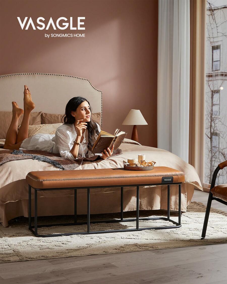 VASAGLE EKHO Collection Bench for Entryway Bedroom, Synthetic Leather ...