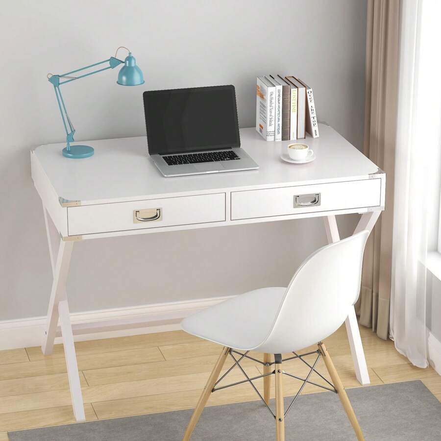 Stylish And Minimalist Wooden Desk With X-Shaped Leg For Bedroom And ...