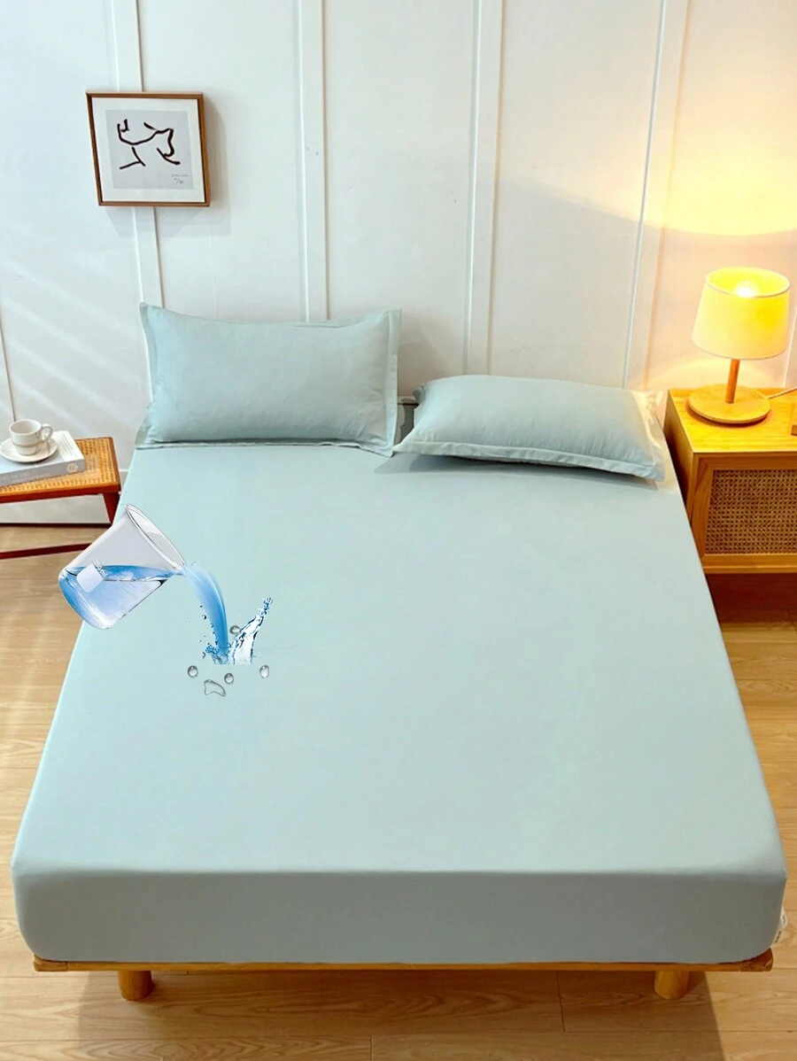 1pc Waterproof Fitted Sheet, Antibacterial Mattress Cover, Solid Color ...