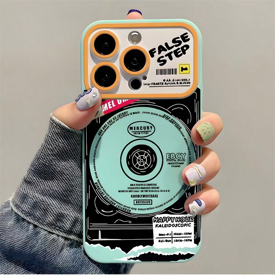 1pc White Cool Record Design Anti-Shock Phone Case Compatible With Iphone 7/8/11/12/13/14/15/X ...