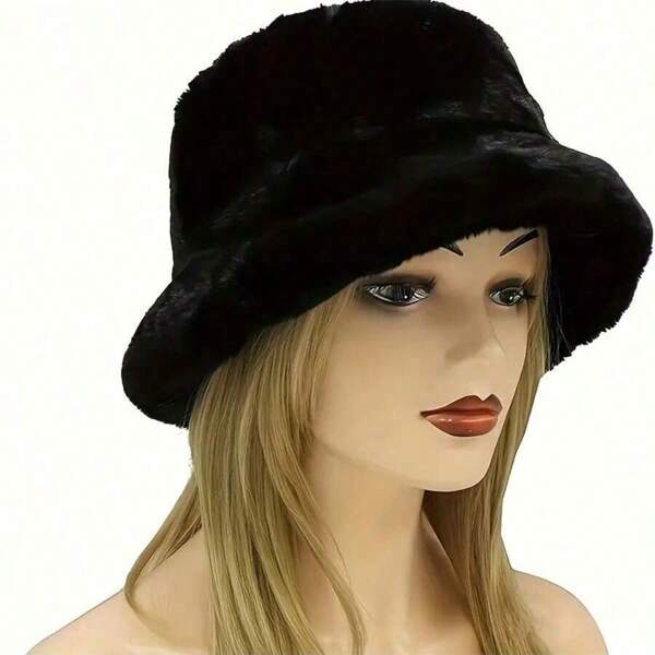 1pc Women'S Simple And Warm Wool Bucket Hat For Winter, With Pom Pom ...