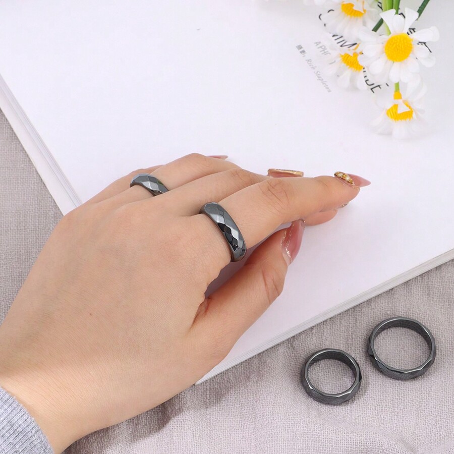 Yanxyad Hematite Rings For Men Women Unisex Black Hematite Stone Ring ...