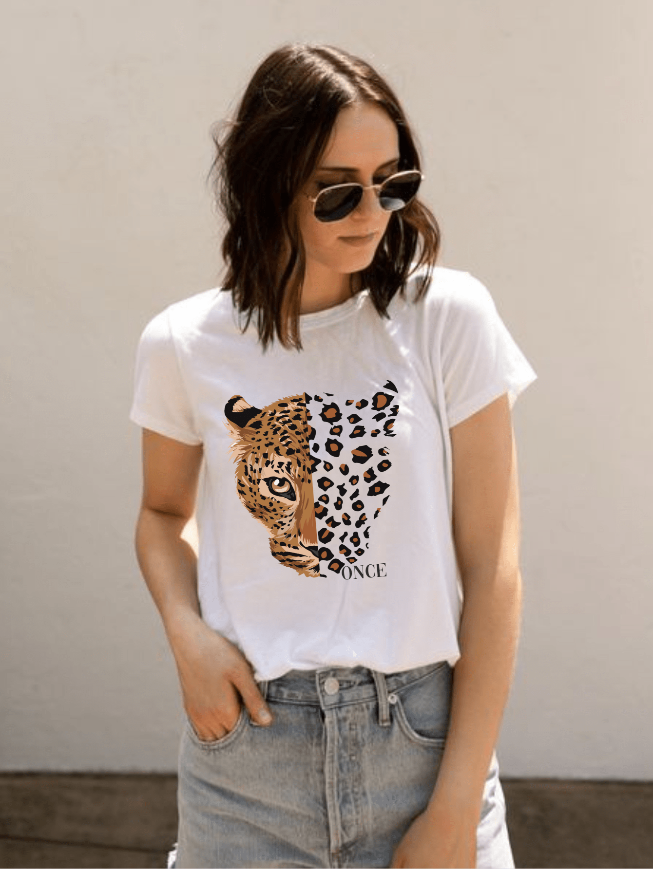 Camiseta feminina blusinha 100% algodão com estampa onça Once Animal ...