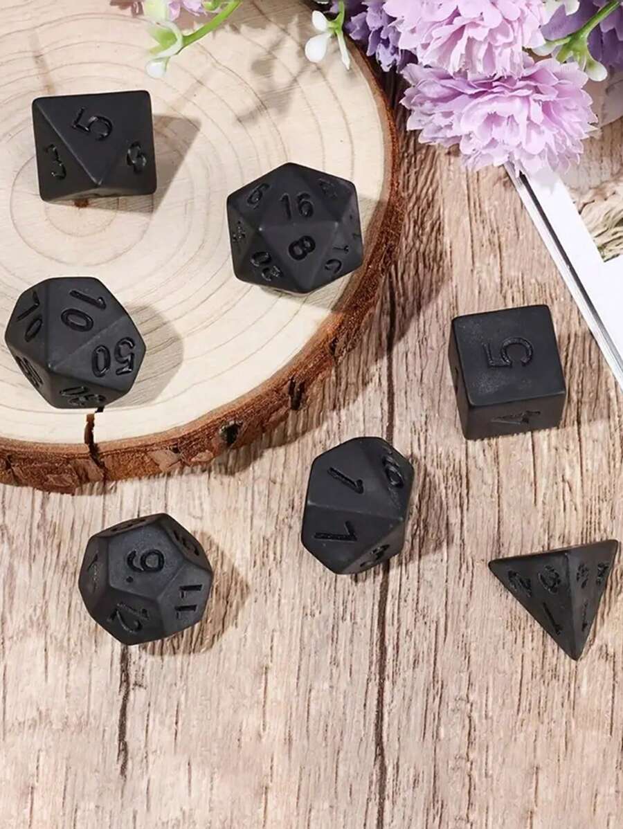 7 Pieces/Set Solid Black Matte Multi-Side Game Dice For Party Halloween ...