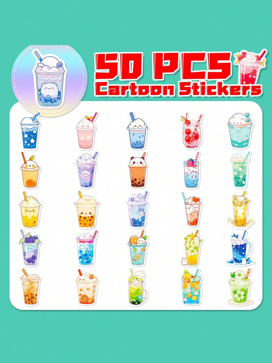 Boba Stickers 50PCS Kawaii Bubble Tea Stickers,Drink Stickers, Vinyl ...