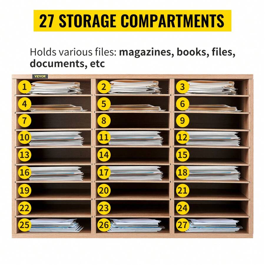 VEVOR 27 Compartments Wood Literature Organizer, Adjustable Shelves ...