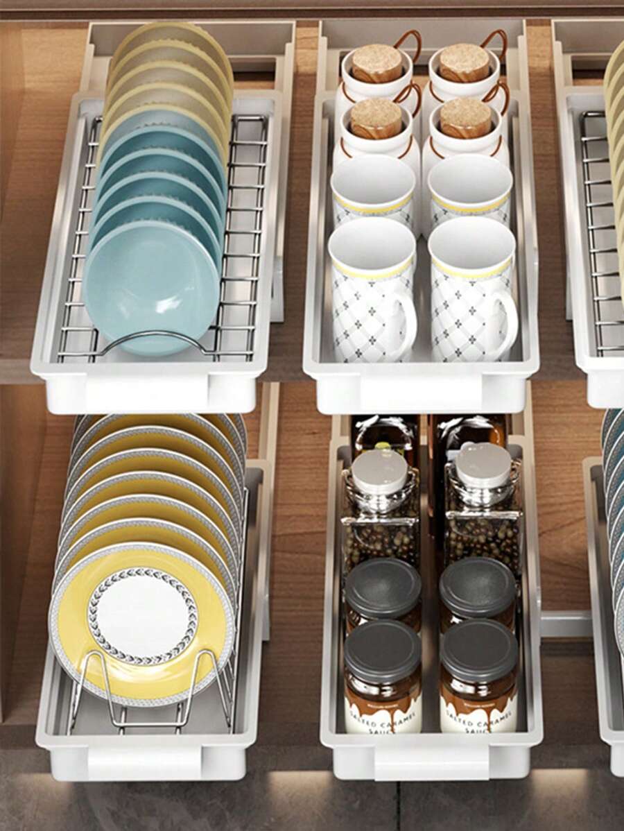 1PC Drawer Bowl Dish Storage Rack Pull Out Dish Tray Rack Sink Storage ...