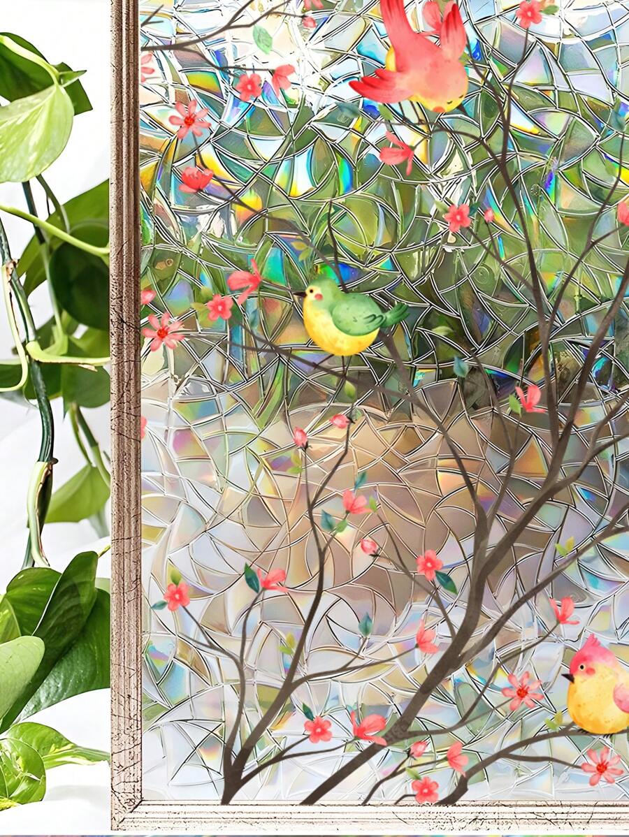 1pc Large Size Plant And Flower Design Electrostatic Window Sticker ...