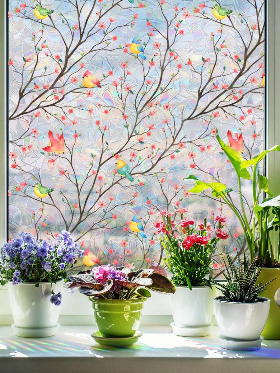 1pc Large Size Plant And Flower Design Electrostatic Window Sticker ...