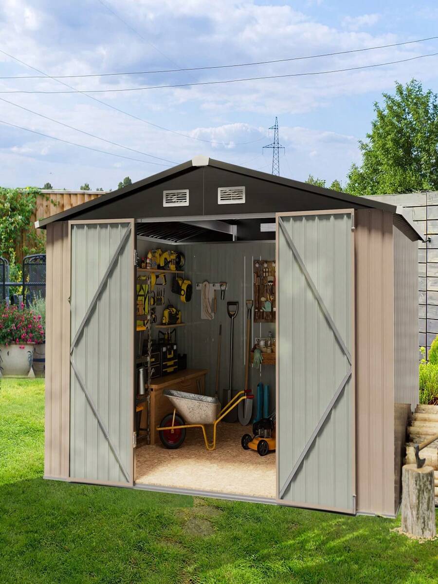 10x8 FT Metal Outdoor Storage Shed, Steel Utility Tool Shed Storage ...