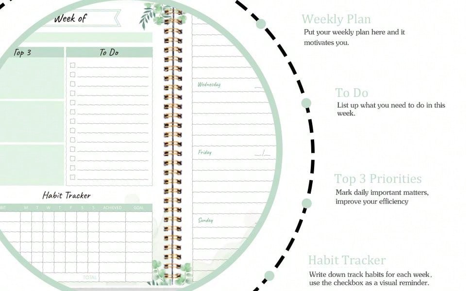 1 Pieza Cuaderno De Planificación Diaria Y Semanal No Fechado A5 Con ...