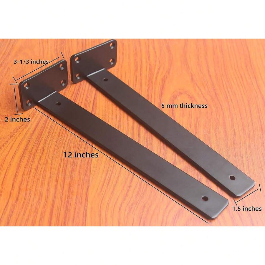 12 Pack - 12 Inch Black Hidden L Shelf Bracket (1/5 Inch Thicked) Iron ...