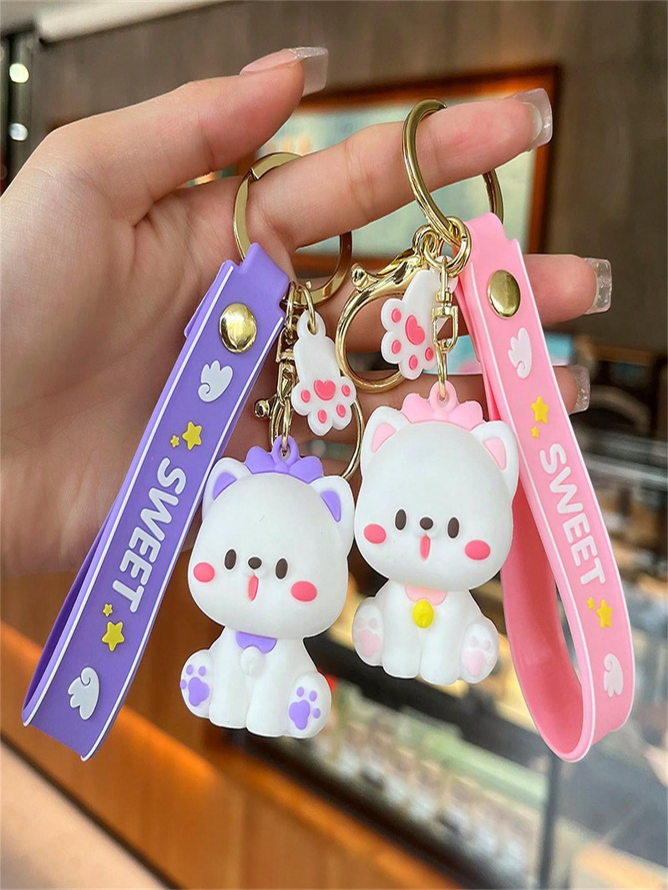 1pc Cute Pink Cartoon Cat Keychain For Car Keys, Backpacks, And Bags ...