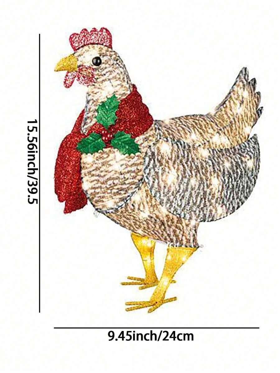 1pc 15.6-Inch Glowing Chicken Lawn Decor With Scarf, 3d Chicken Garden ...
