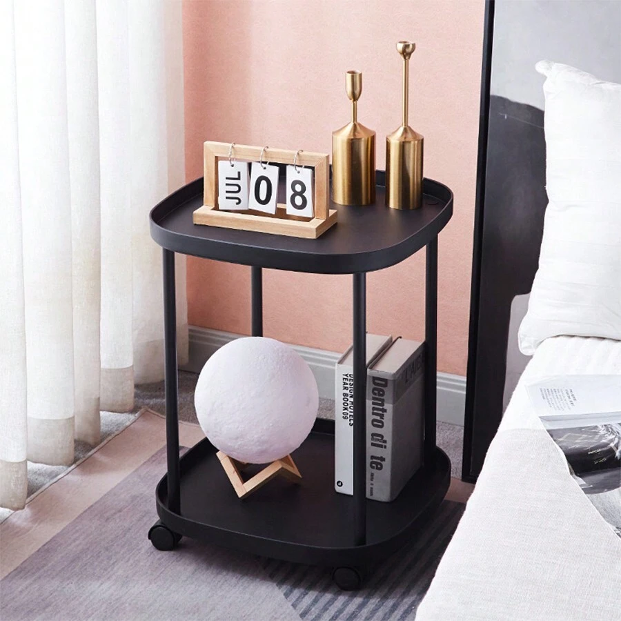 1pc Small Mobile Sofa Side Table/Cart With 2 Layers Shelves/Storage ...