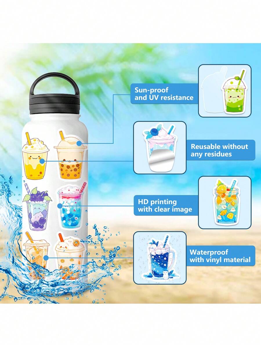 Boba Stickers 50PCS Kawaii Bubble Tea Stickers,Drink Stickers, Vinyl ...