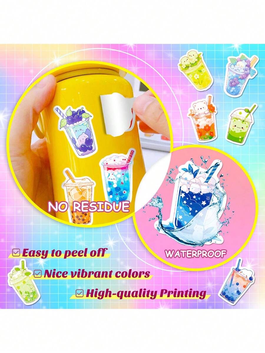 Boba Stickers 50PCS Kawaii Bubble Tea Stickers,Drink Stickers, Vinyl ...