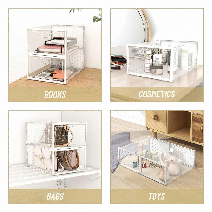 Pinkpum Large 12 Pack Shoe Storage Box, Clear Plastic Stackable Shoe ...