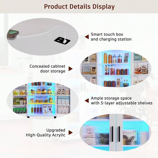 HNEBC Kitchen Pantry Cabinet With LED Lights, Pantry Storage Cabinet ...