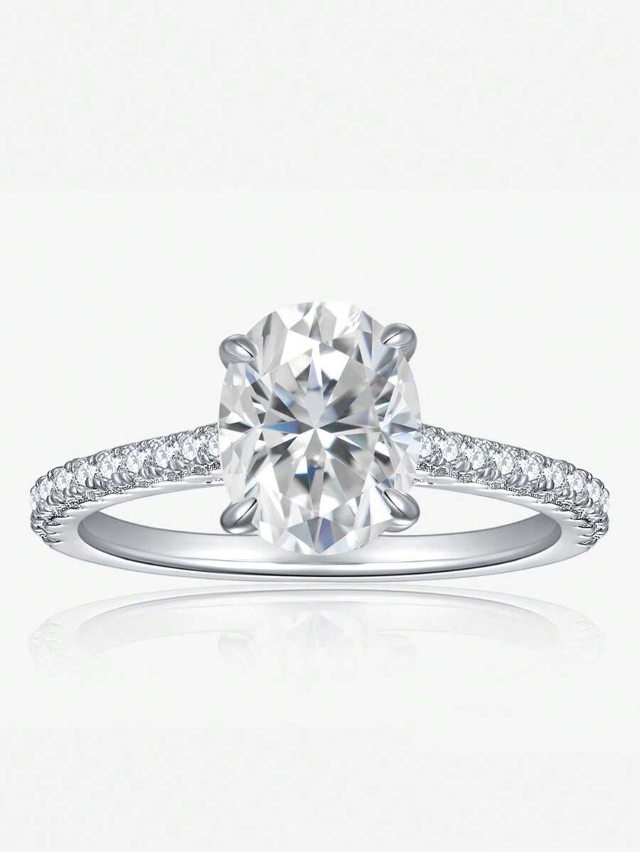 Laboratory-created Moissanite Decor Sterling Silver Ring | SHEIN USA