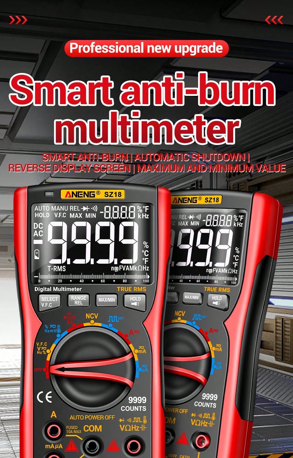 Aneng Sz18 9999 Testeur Analogique Rms Réel Professionnel Multimetre ...