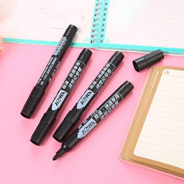 1 Pack (2pcs) Black Oil-Based Marker Pen, Thick Tip Writing Tool For ...