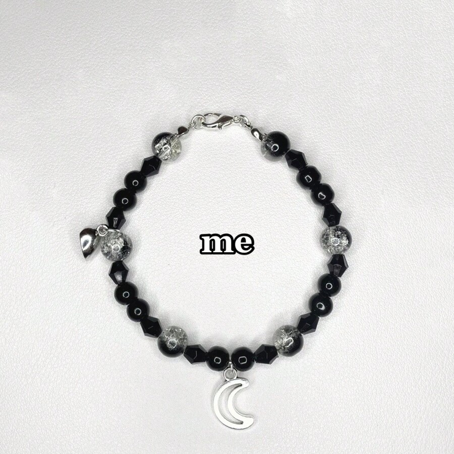 1set Beaded Bracelet Set Black & White Stars, Moon Pattern, 'You&Me ...