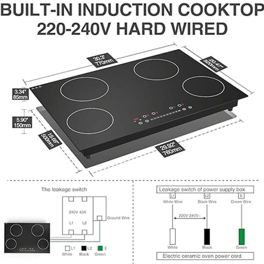 Induction Cooktop 4 Burners 30 Inch, 6400W Electric Cooktop 4 Burners ...