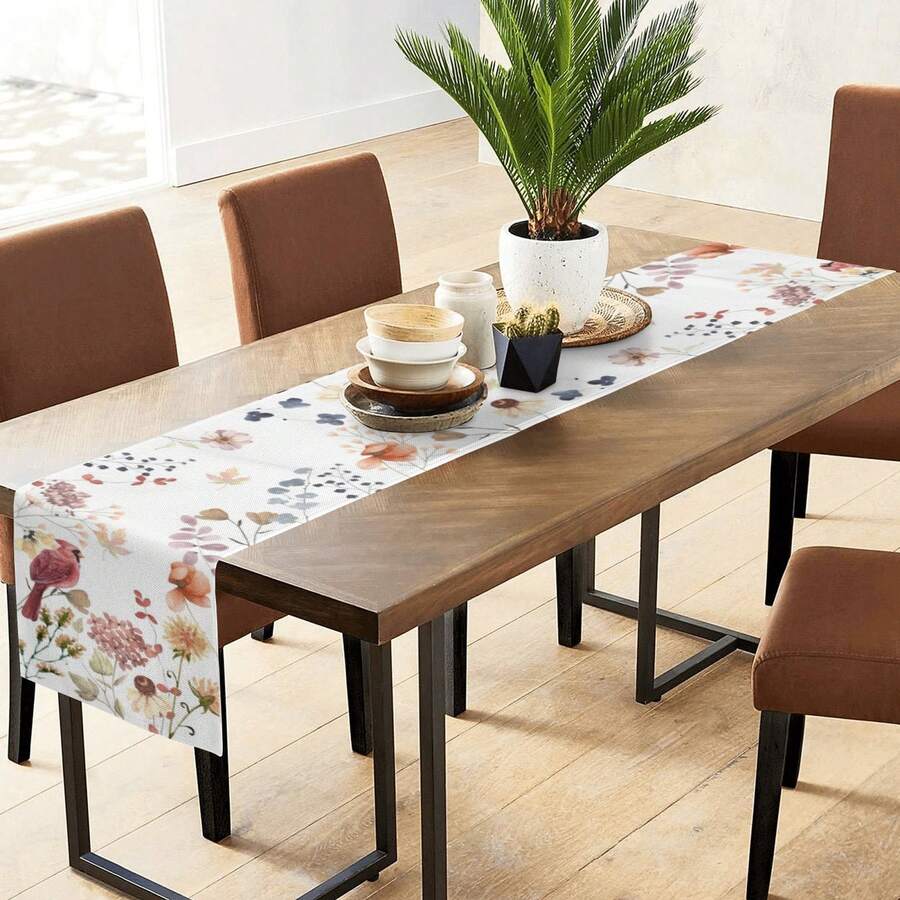 1pc Fall Birds Eucalyptus Table Runner Long Linen Tablerunner,Vintage ...