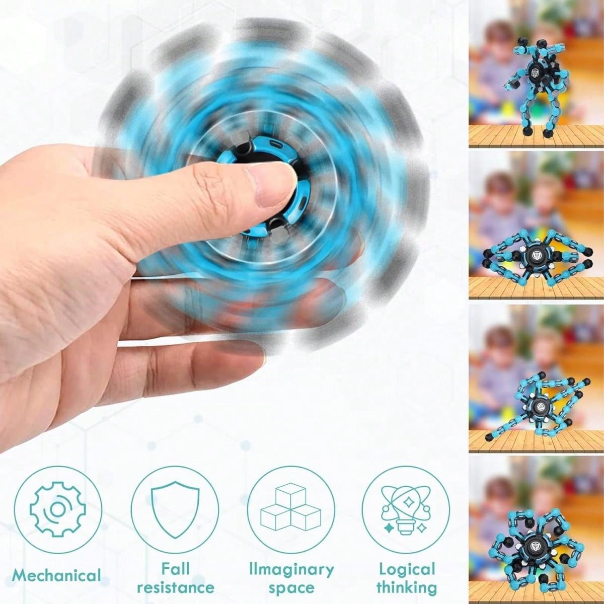 1pc Fidget Gyro Toy With Transforming Robot & Glow In The Dark Chain ...