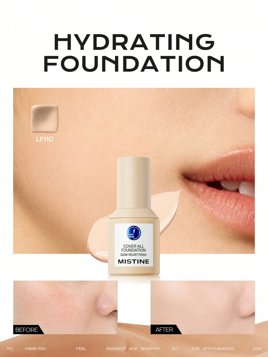 MISTINE Full Coverage Foundation Makeup Dewy Finish for 24H Longwear ...