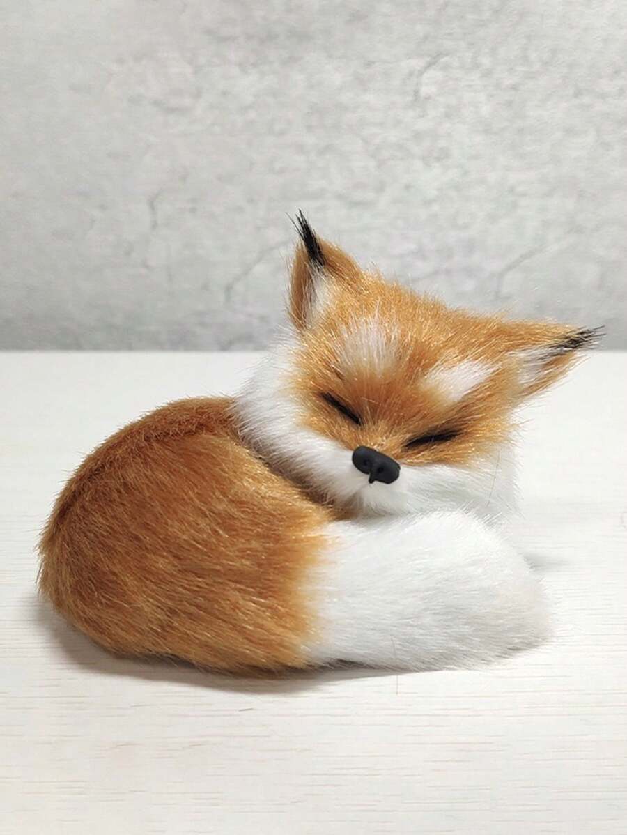 1pc Realistic Cute Sleeping Fox Figurine For Car, Window, Living Room ...