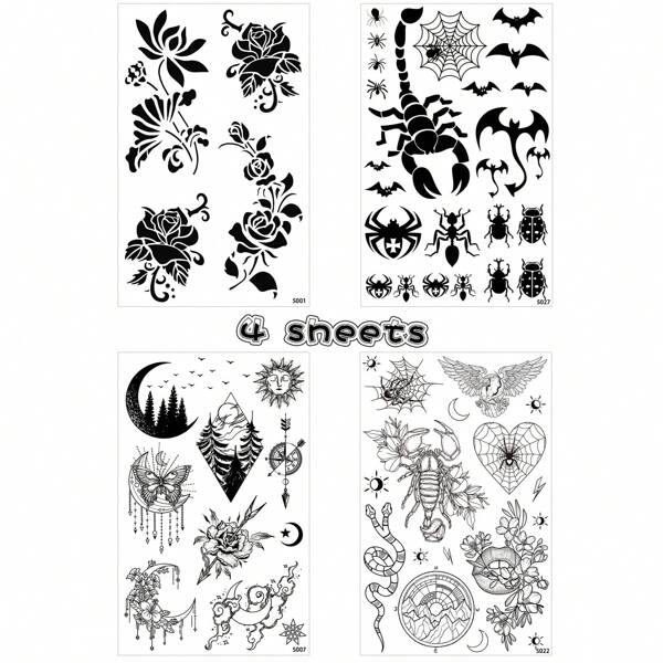 4 Half Arm Temporary Tattoos Sleeve Tattoos Waterproof Realistic Long ...