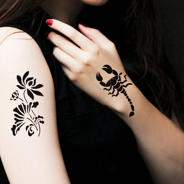 4 Half Arm Temporary Tattoos Sleeve Tattoos Waterproof Realistic Long ...