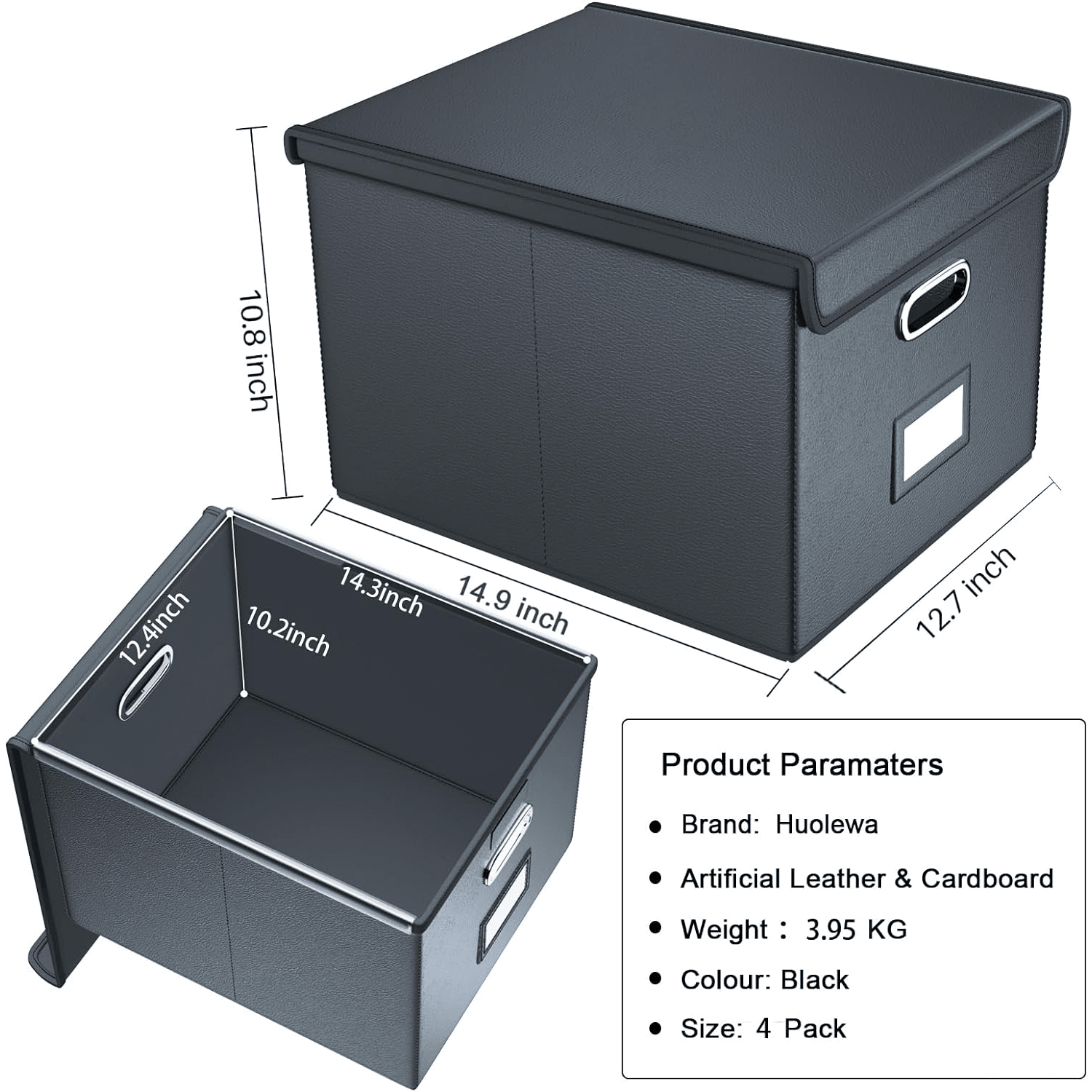 Upgraded Portable Leather File Organizer Boxes With Lids, Office ...