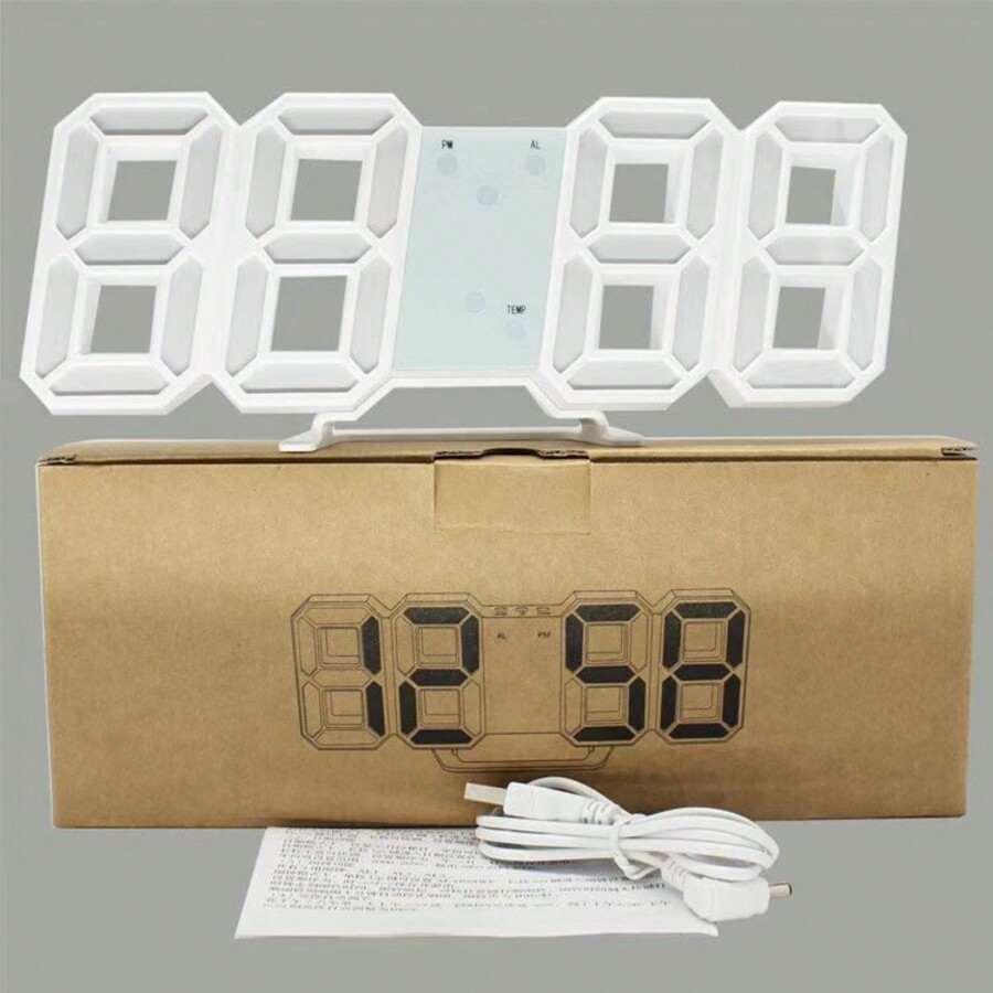 1pc Led Digital Alarm Clock With Temperature, 3d Wall Mounted Desk ...