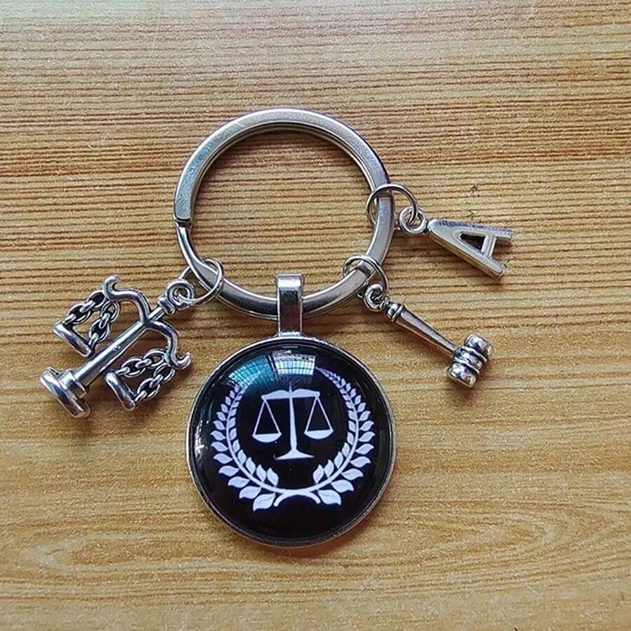 Diy Lawyer Keychain With Justice Scale, 26 Alphabets, Gavel, Legal ...