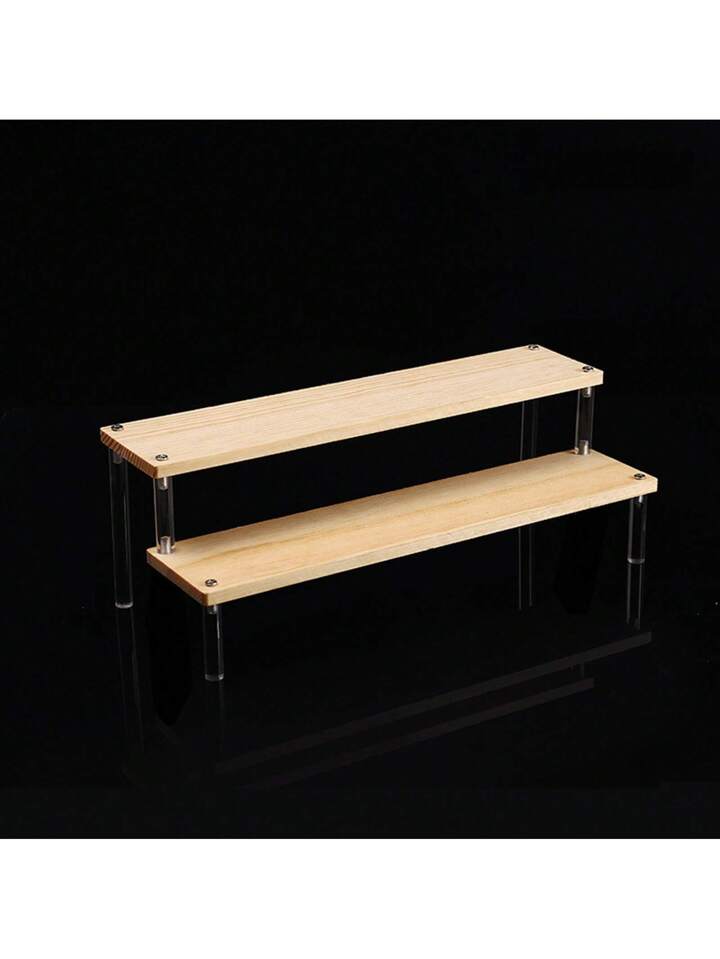 1 Pack 2 Tier Wood Acrylic Display Stand, Tiered Wooden Risers Display ...