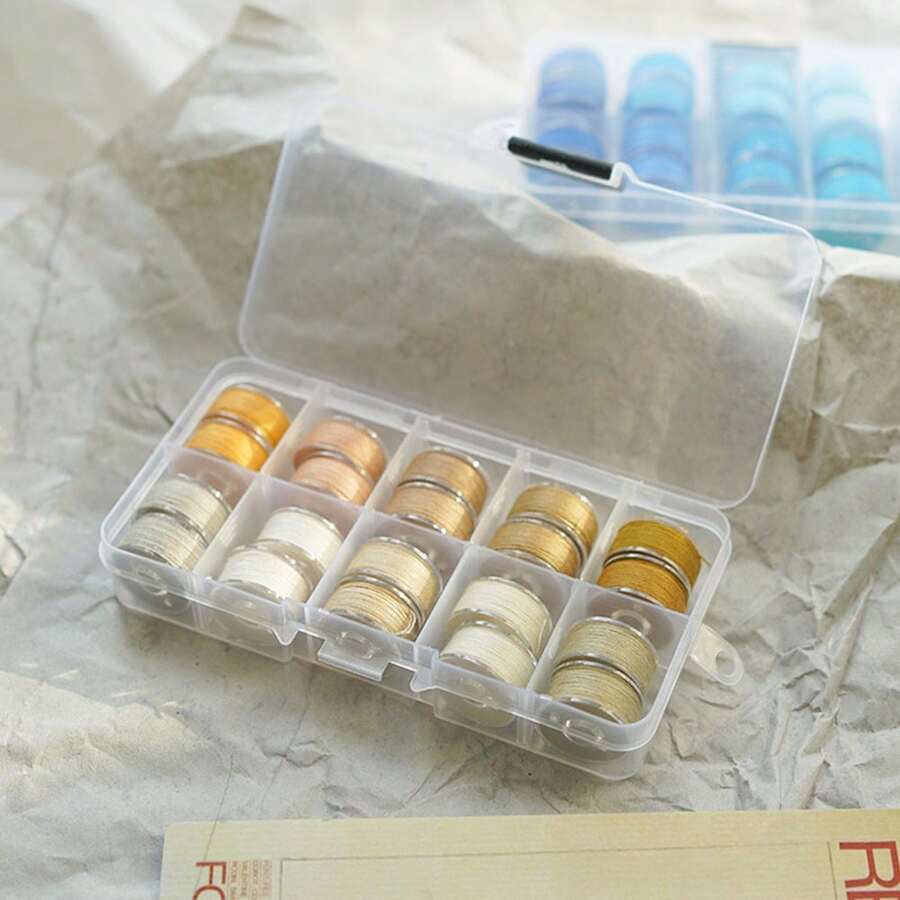 10-Grid New Bobbin Box With Transparent Thread, Bobbin With Fixed Color ...