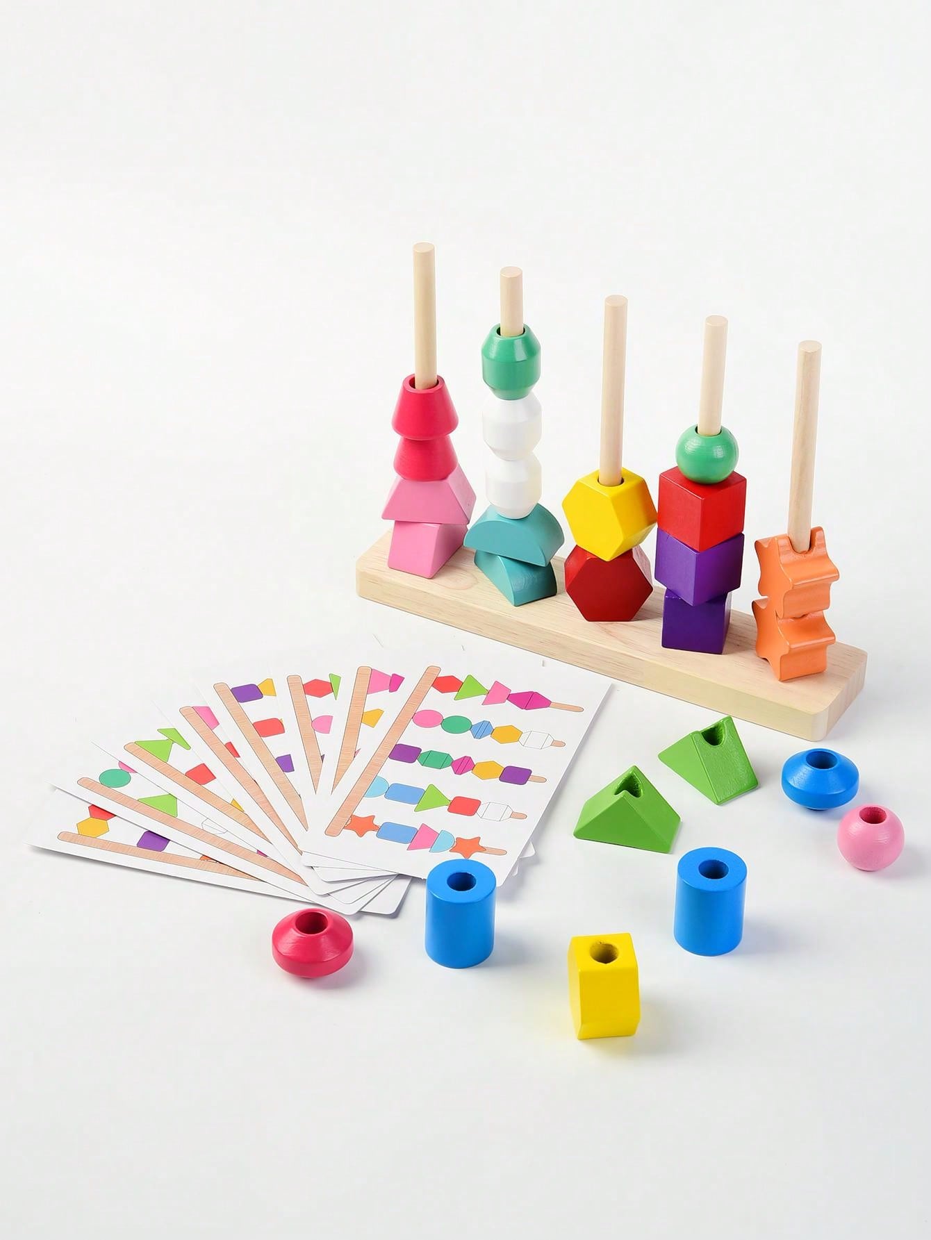 5-Column Bead Stacking Blocks Set, Shape And Color Matching, Promote ...