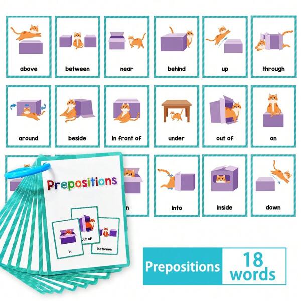 10 Cards 18 Words Prepositions Preschool English Learning Words Flash ...