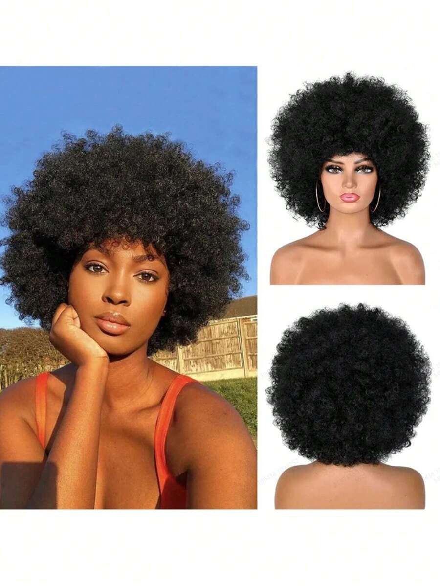 Afro Wig - Soft Afro Wig 70s For Women Afro Kinky Curly Hair Wigs With Bangs Natural Looking ...
