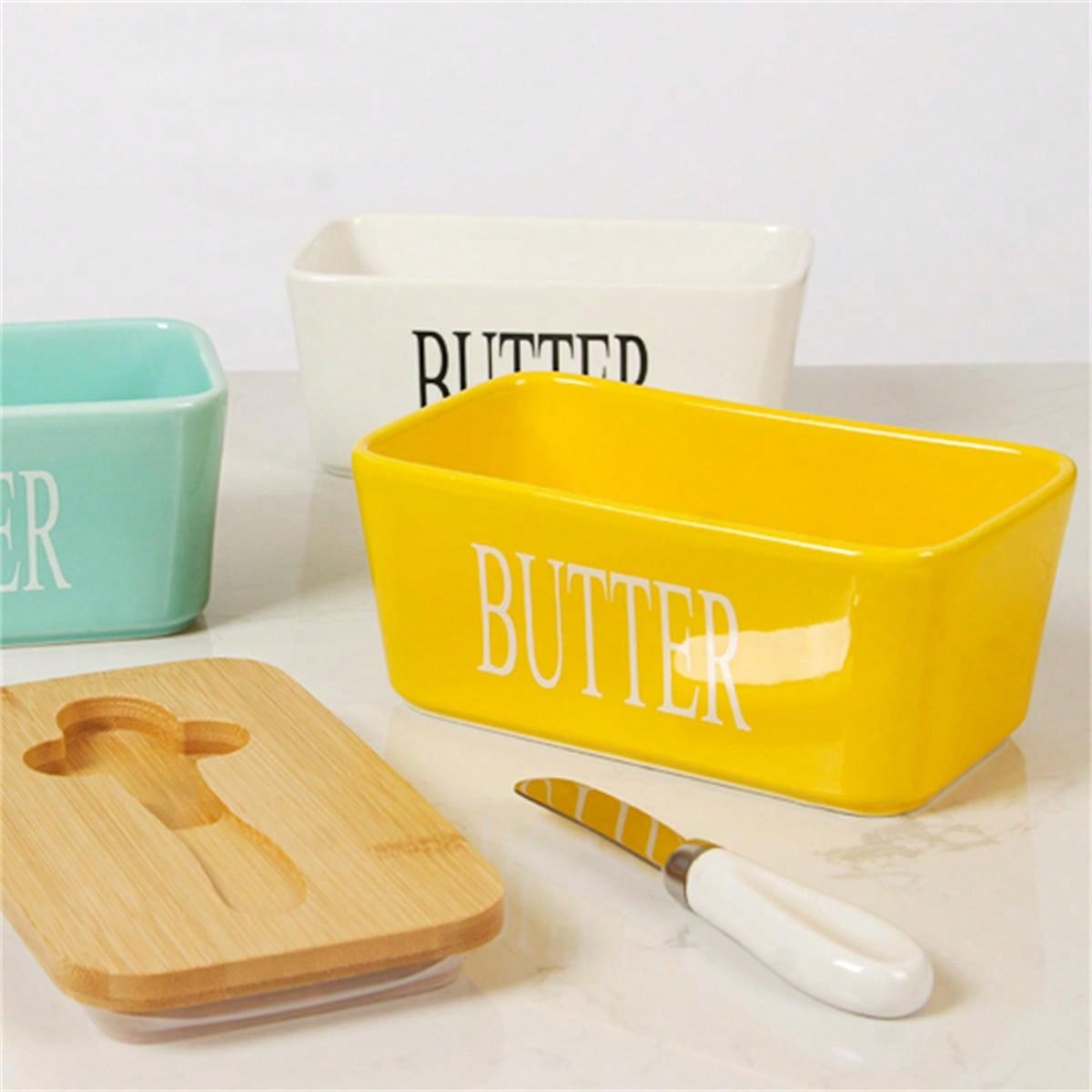 Ceramic Butter Dish, Rectangular Yellow Color Cheese Container With ...