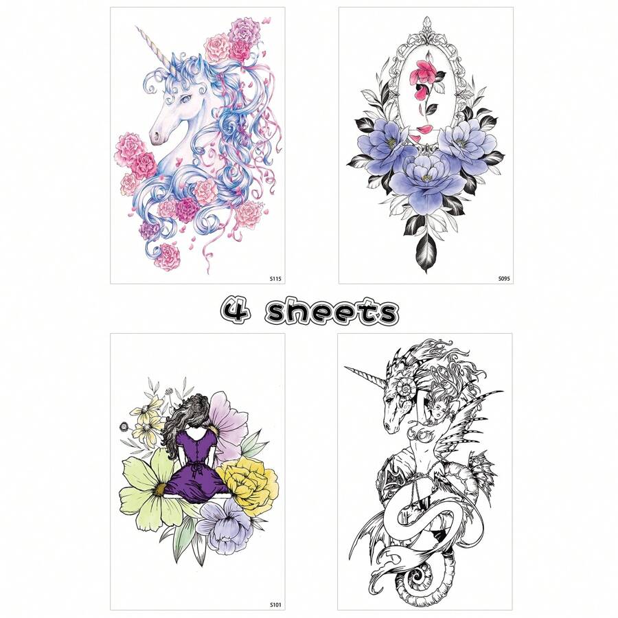 4 Half Arm Temporary Tattoos Sleeve Tattoos Waterproof Realistic Long ...