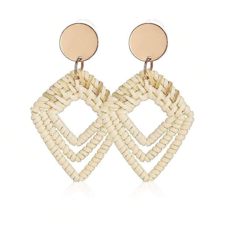 Yanxyad Rattan Earrings Lightweight Geometric Statement Tassel Woven Bohemian Earrings Handmade ...