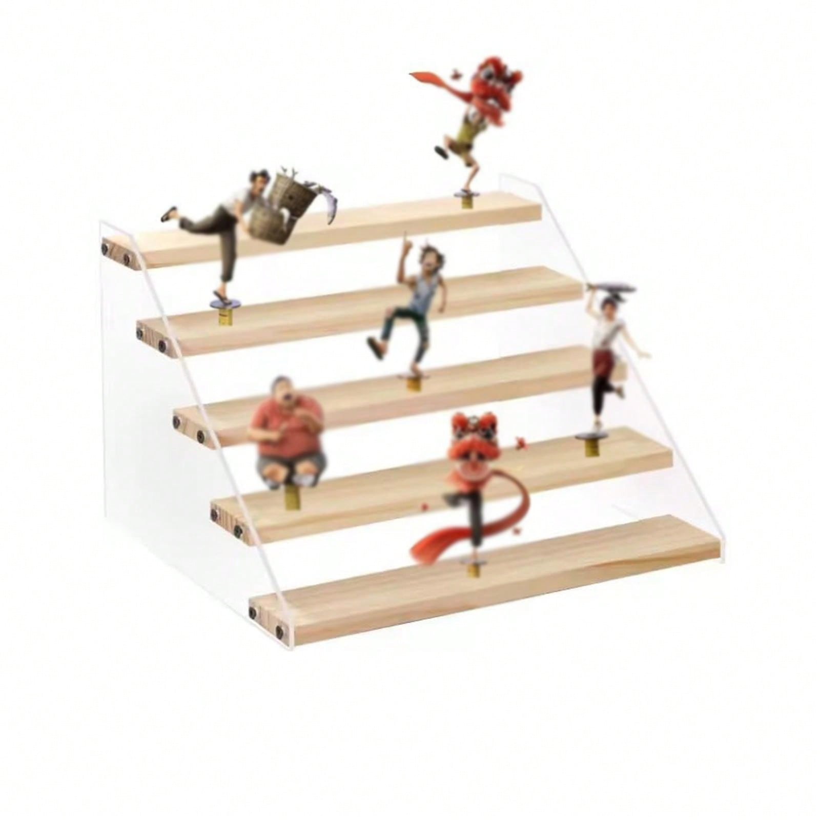 1Pc 5 Tier Wood Acrylic Display Stand, Tiered Wooden Risers Display ...
