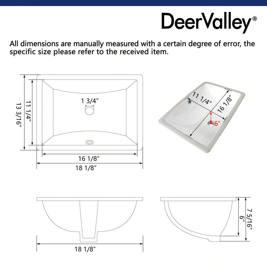 DeerValley DV-1U306 Ursa Undermount Bathroom Sink, 18'' X 13'' Vessel ...