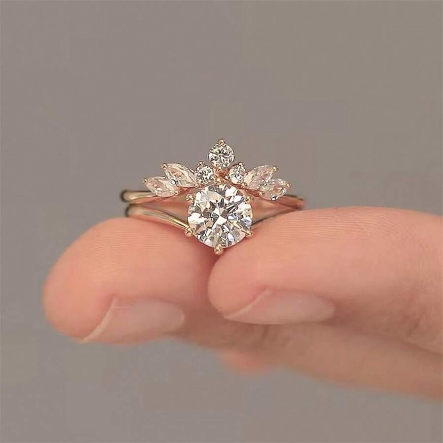 1pair Fashionable Rose Gold Plated Diamond-Studded Leaf Design Couples ...